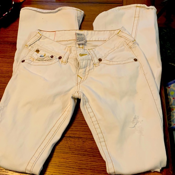 True Religion | Jeans | True Religion Distressed Cream Color Jeans Size ...